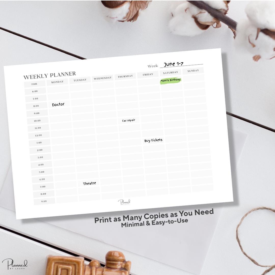 Weekly Time Block Planner Printable • 7-day Hourly Schedule • A4 + US ...