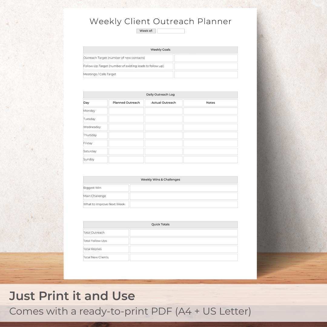 Client Outreach Tracker Printable Pdf, Mini CRM - Business Contact Log ...