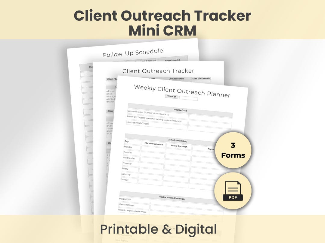 Client Outreach Tracker Printable Pdf, Mini CRM - Business Contact Log ...