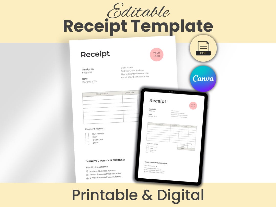 Editable Receipt Template , Canva Small Business Receipt Form, Sales ...