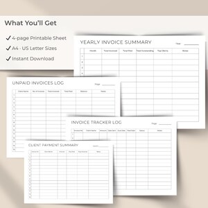 Printable Invoice Tracker, 4-page Client Tracker, Payment Log for Small ...