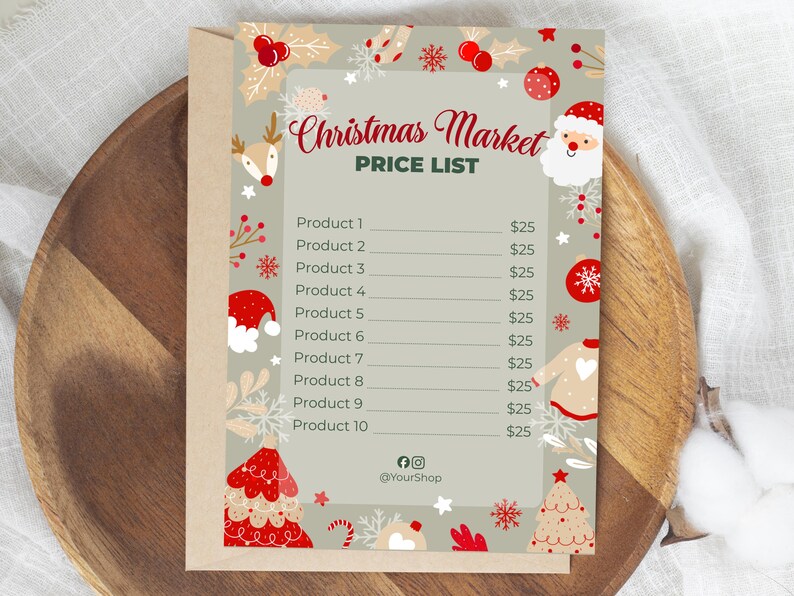 Christmas Market Price List Template, Editable Canva Sign for Craft ...