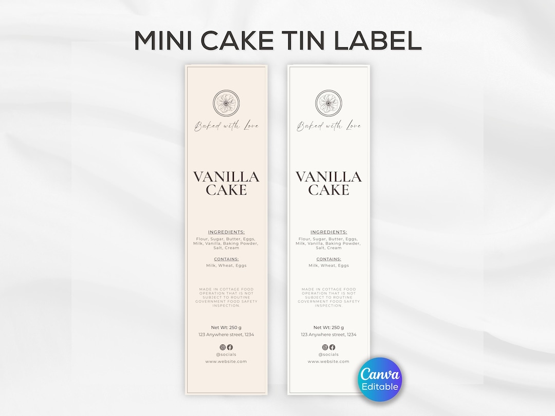 Mini Cake Tin Label Template, Editable Bakery Label, Printable Small ...