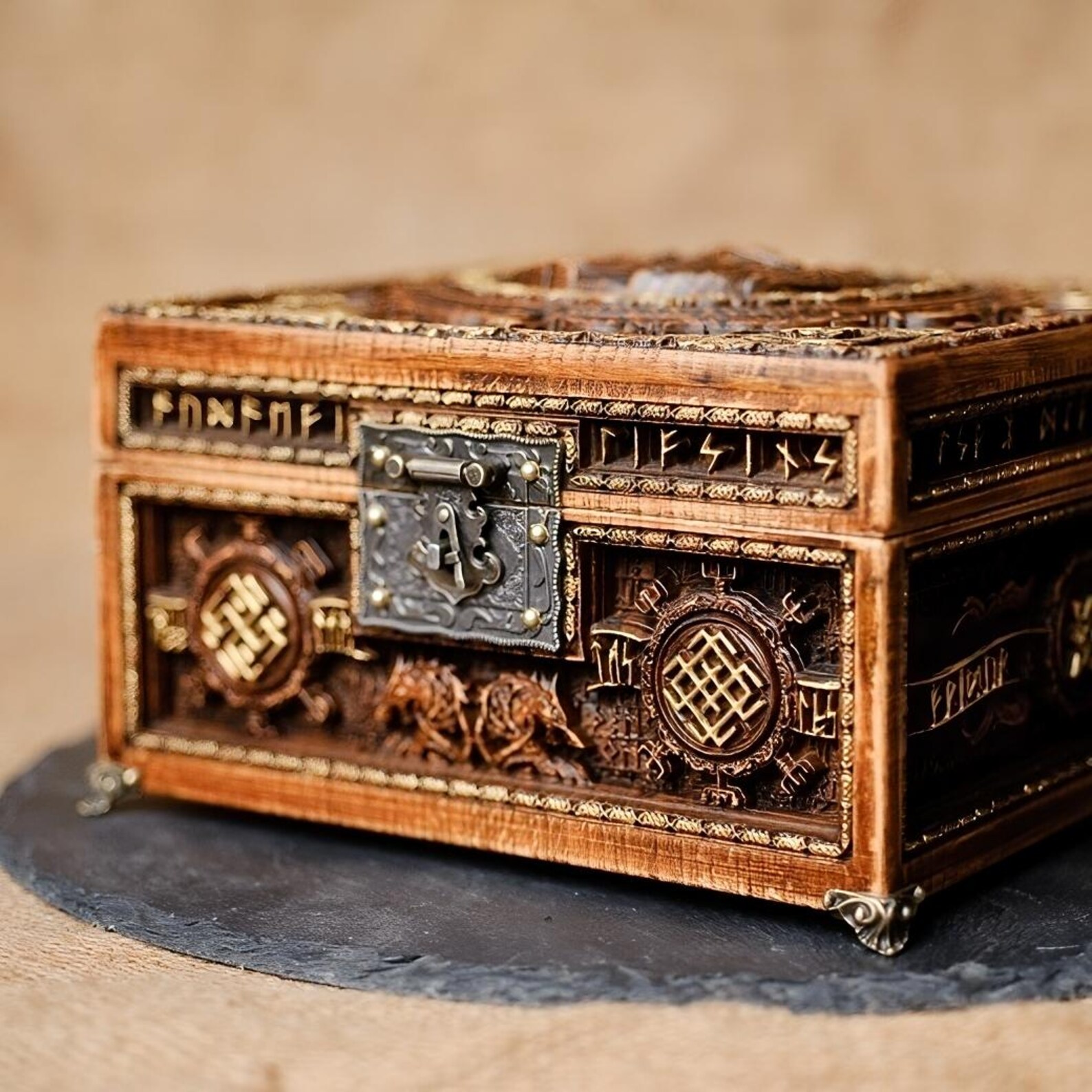 Wood Carving Storage Box God Rod, Unique Handmade Chest, Box for ...