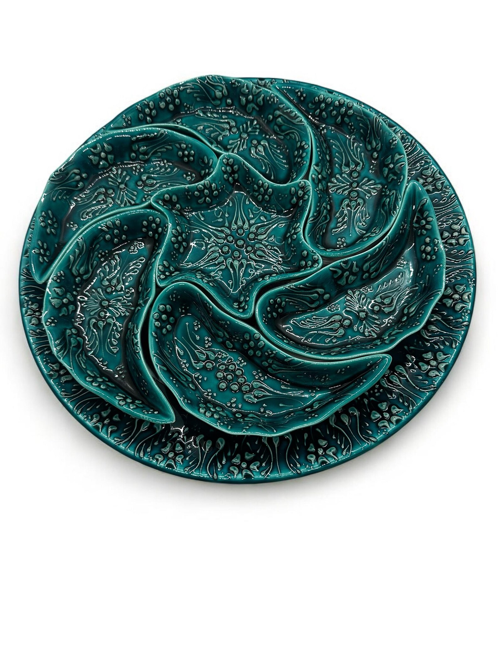 Turquoise Teal Ceramic Snack Serving Set, Handmade Turkish Pottery ...