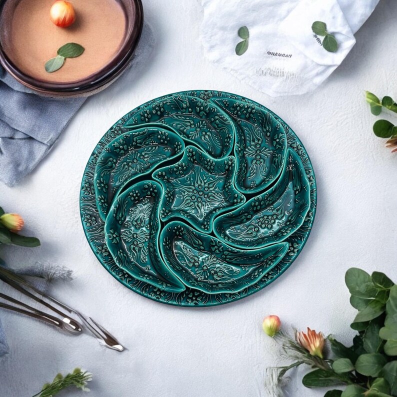 Turquoise Teal Ceramic Snack Serving Set, Handmade Turkish Pottery ...