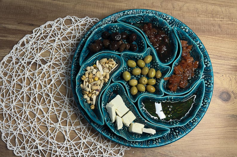 Turquoise Teal Ceramic Snack Serving Set, Handmade Turkish Pottery ...