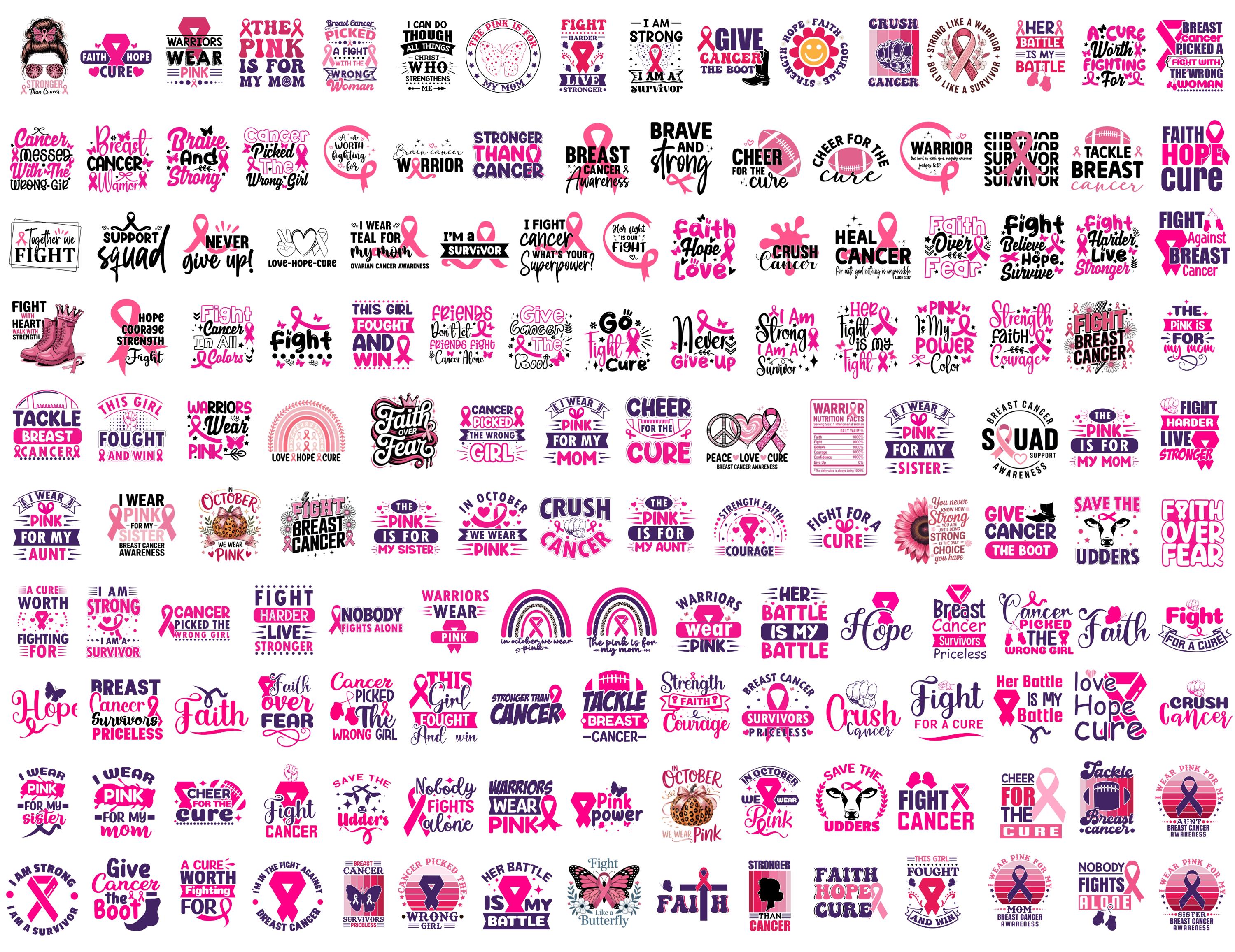 Breast Cancer Awareness SVG Bundle, Pink Ribbon SVG, Hope Support Cut ...