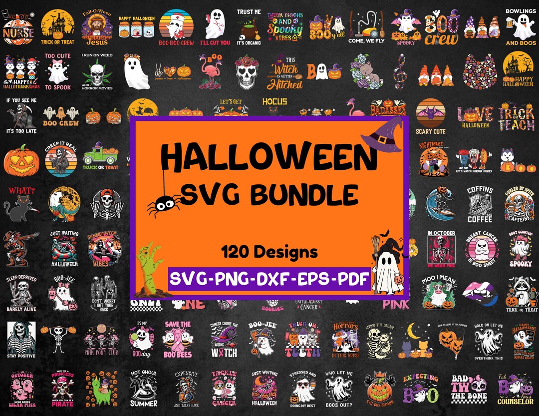 Halloween SVG Bundle, 120 Spooky Witch Ghost Pumpkin Quote Designs ...