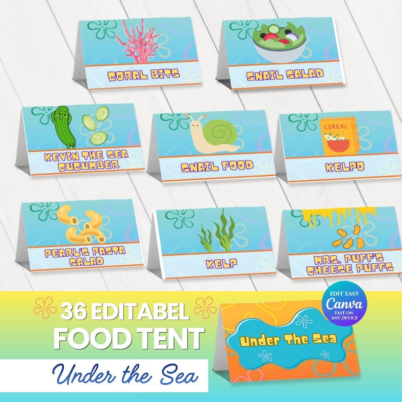 Editable Food Labels | Under the Sea Party | 36 Cartoon Birthday Party ...