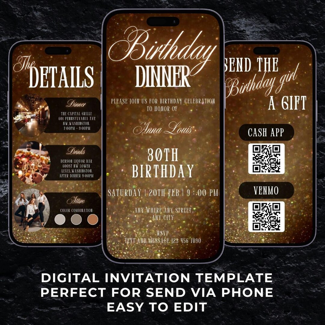 Animated Birthday Dinner Video Invitation, DIY Template Design ...