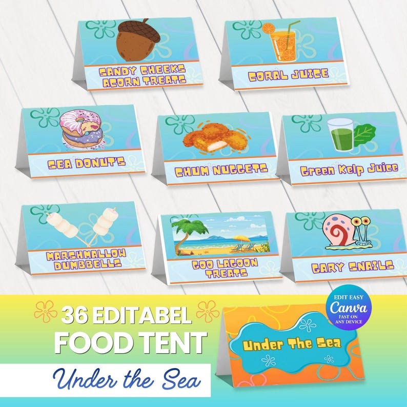 Editable Food Labels | Under the Sea Party | 36 Cartoon Birthday Party ...