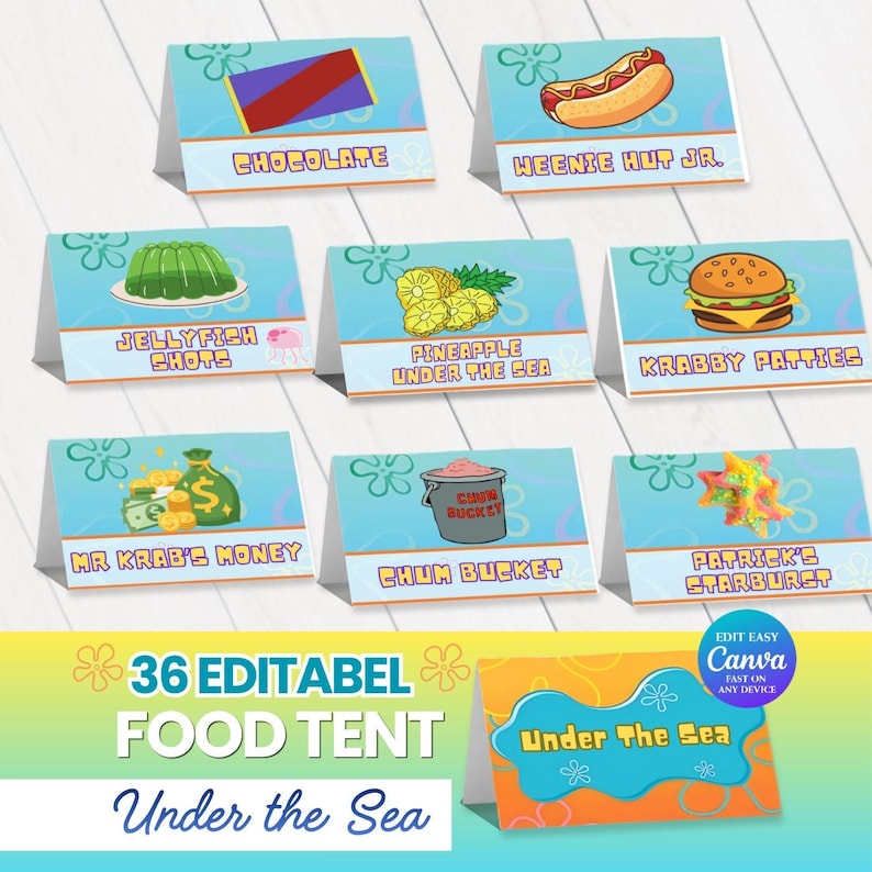 Editable Food Labels | Under the Sea Party | 36 Cartoon Birthday Party ...