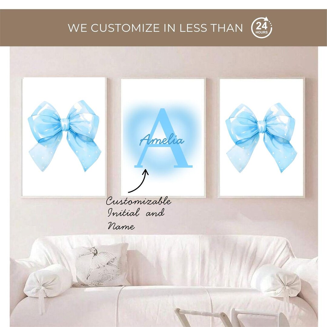 Coquette Wall Art | Custom Name Print Set | Girl Bedroom Decor ...