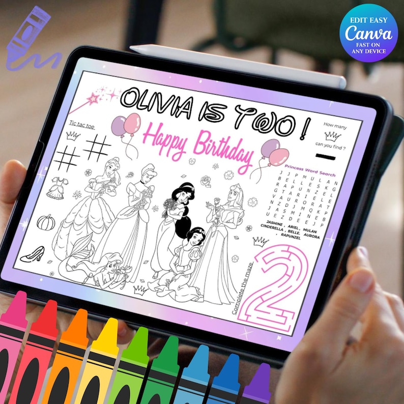Editable Disney Princess Activity Sheet | Printable Party Placemat ...