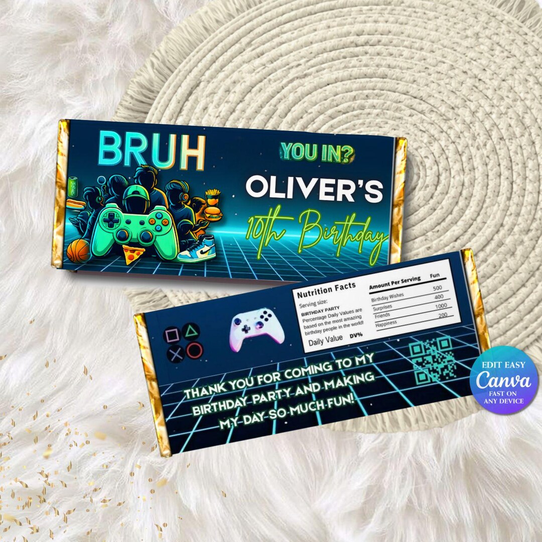 Gaming Birthday Chocolate Wrapper | Gamer Birthday Party Favor Template ...