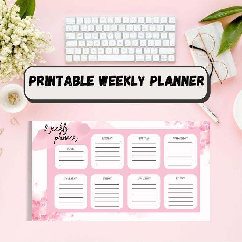 Digital Weekly Planner Printable Pink Organising Soft by Evitesandmore ...