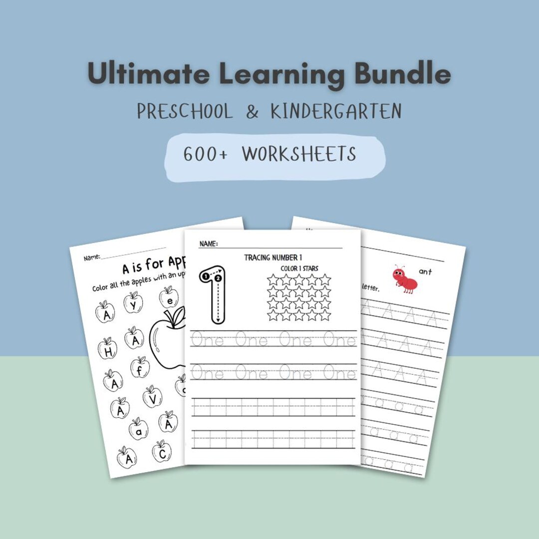 Preschool & Kindergarten Learning Bundle | 600+ Printable Worksheets ...