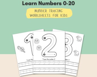 Tracing Numbers 0-20 Printable, Number Writing Practice for Kids ...