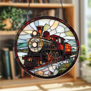 Train Faux Stained Glass Suncatcher, Train Window Hanging for Garden ...