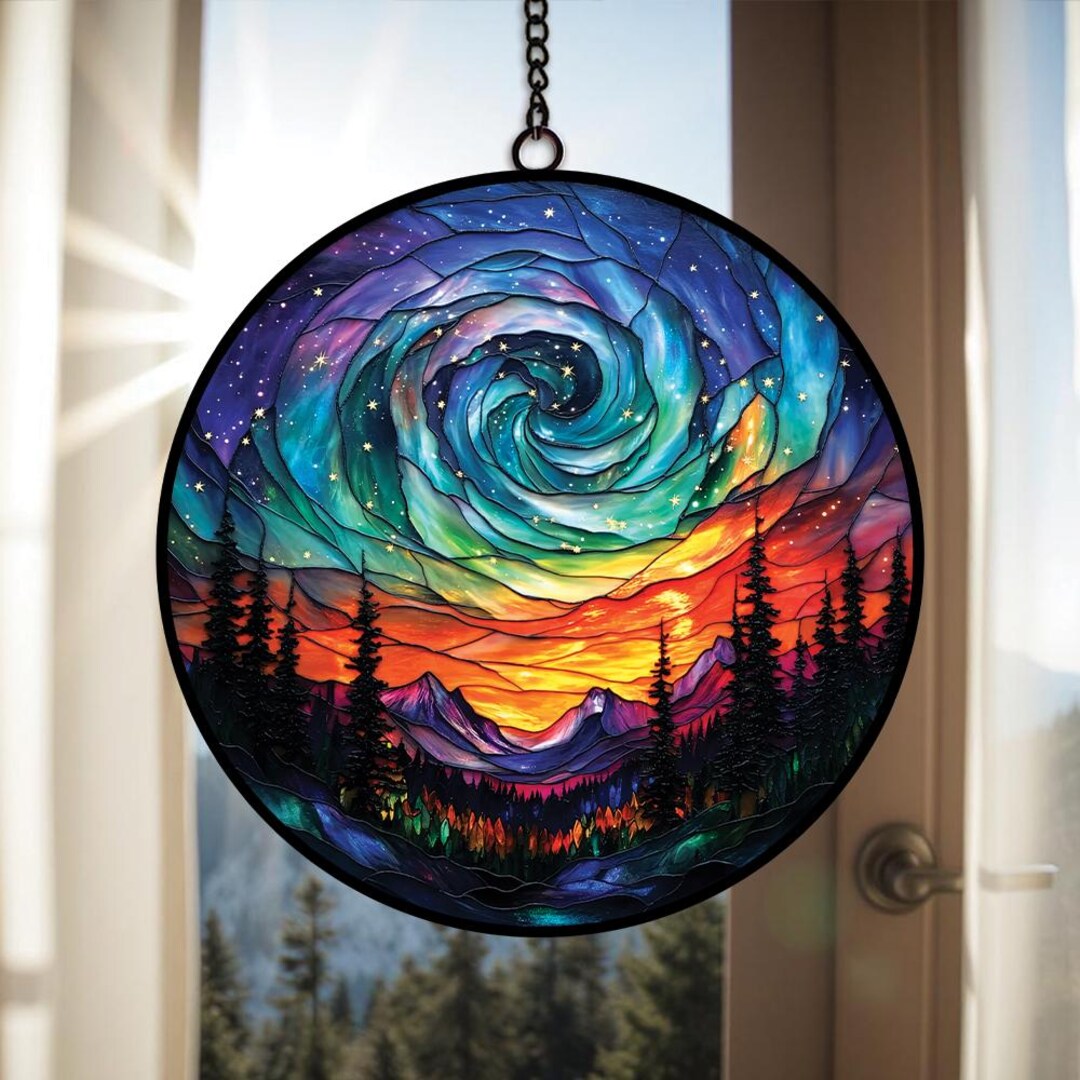 Aurora Borealis Faux Stained Glass Suncatcher, Handcrafted Northern ...