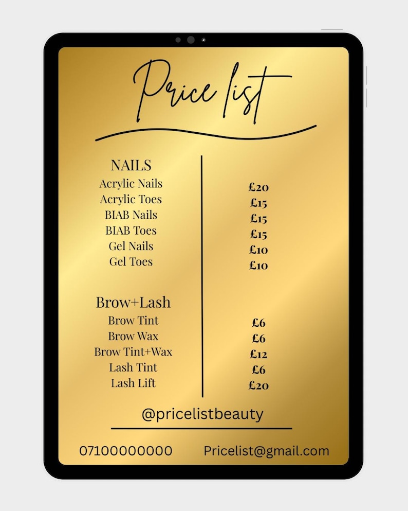 Editable Gold Beauty Price List Template | Elegant Price List Canva ...