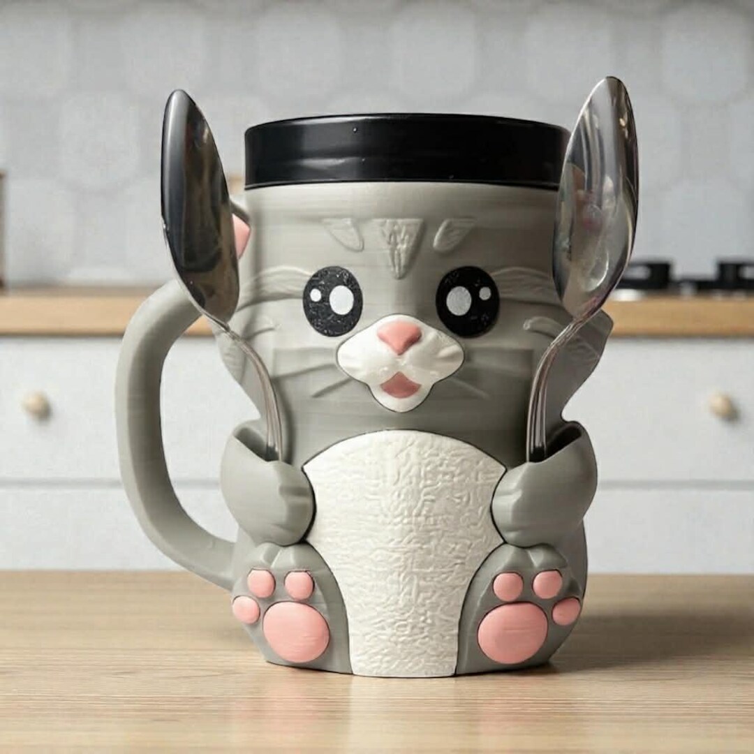 Cat Ice Cream Pint Holder, 3D Printed Ice Cream Cozy With Spoon Holders ...