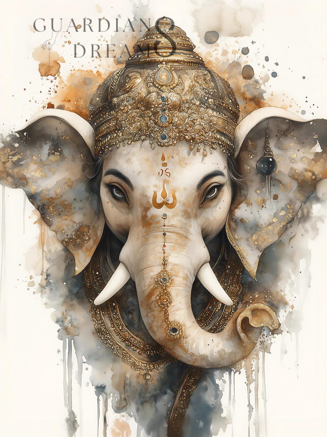 Ganesh Watercolor Portrait: Hindu God Digital Art Print (digital ...