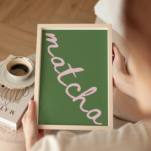 Matcha Kitchen Wall Art Print, Minimalist Pink and Green Tea Art ...