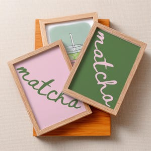Matcha Kitchen Wall Art Print, Minimalist Pink and Green Tea Art ...