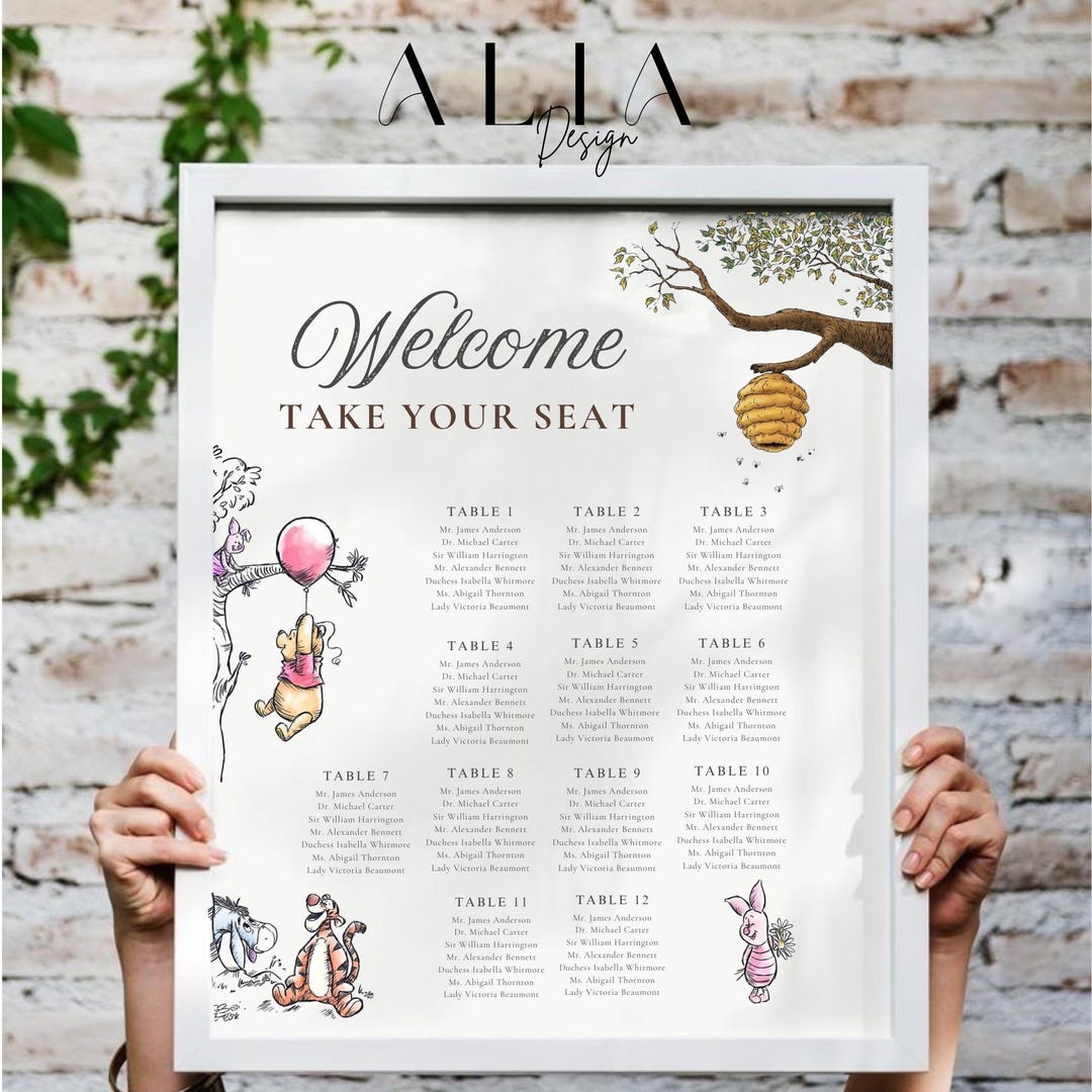 Winnie the Pooh Seating Chart Template: Editable Canva Design (digital ...