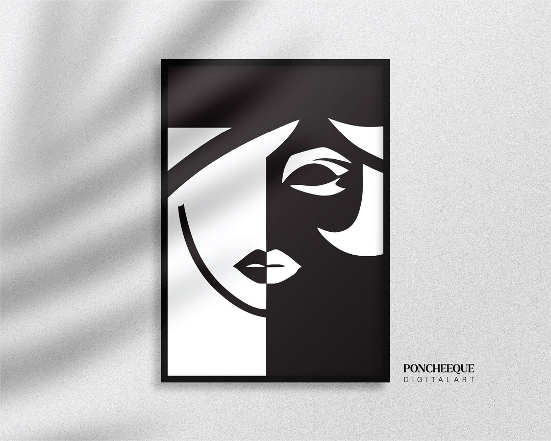 Black and White Abstract Face Poster, Instant Digital Download ...
