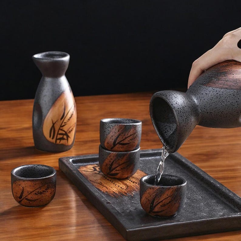 Rustic Japanese Ceramic Sake Set - Handcrafted Carafe With Matching ...