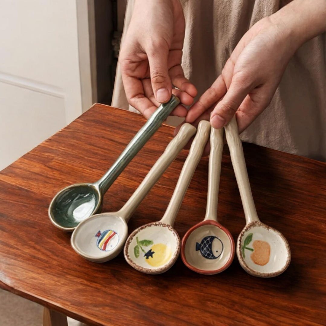 Handmade Japanese Style Ceramic Soup Spoon Aesthetic Vintage Ramen ...