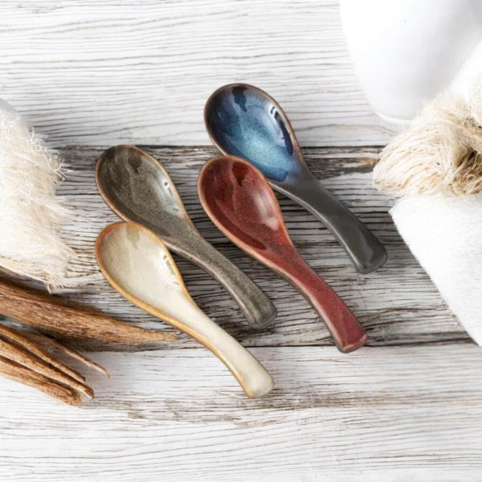 Handcrafted Ceramic Asian Soup Spoons – Aesthetic Pho Spoons for Ramen ...