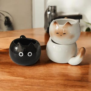 Handmade Ceramic Cat Mug - Cute Kitty Coffee Cup, Black & White Cat ...