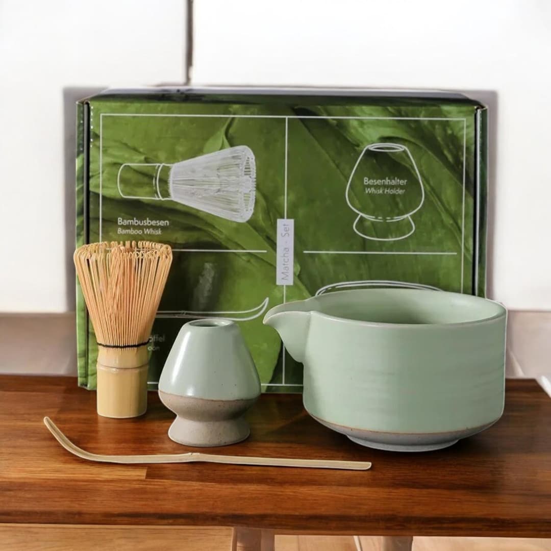 Japanese Matcha Tea Set – Ceramic Matcha Bowl, Bamboo Whisk & Holder ...