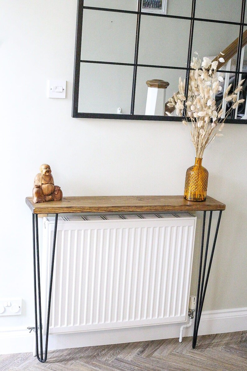 Rustic Scaffold Board Radiator Cover | Console Table With 3 Rod Hairpin ...