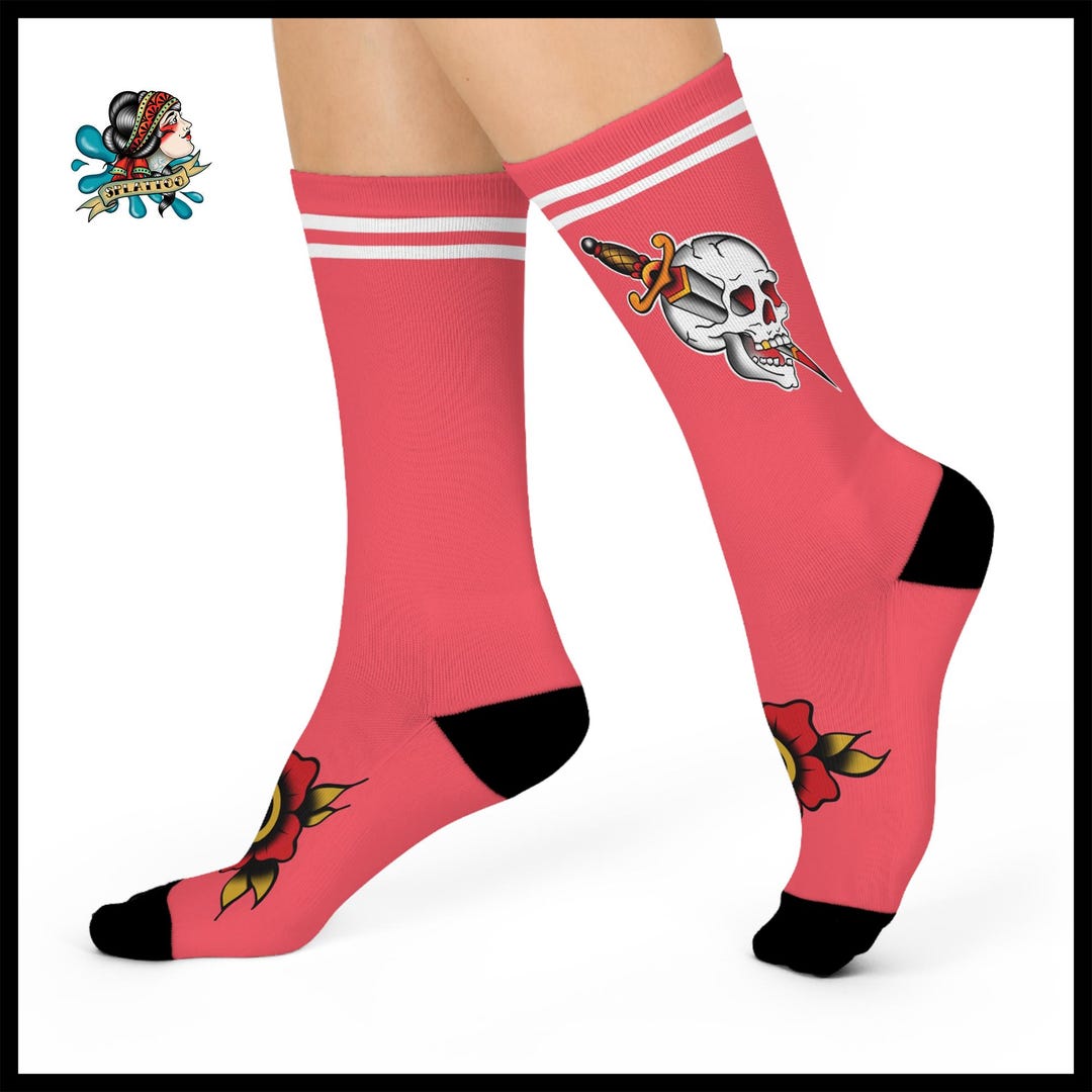 Pink Tattoo Socks: Skull & Dagger, Unisex Artist Gift - Etsy