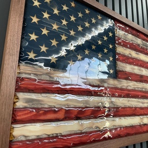 Handcrafted Wooden American Flag With CNC Stars and Glossy Resin Finish ...