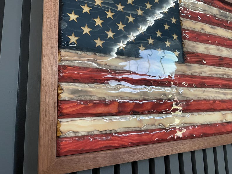 Handcrafted Wooden American Flag With CNC Stars and Glossy Resin Finish ...