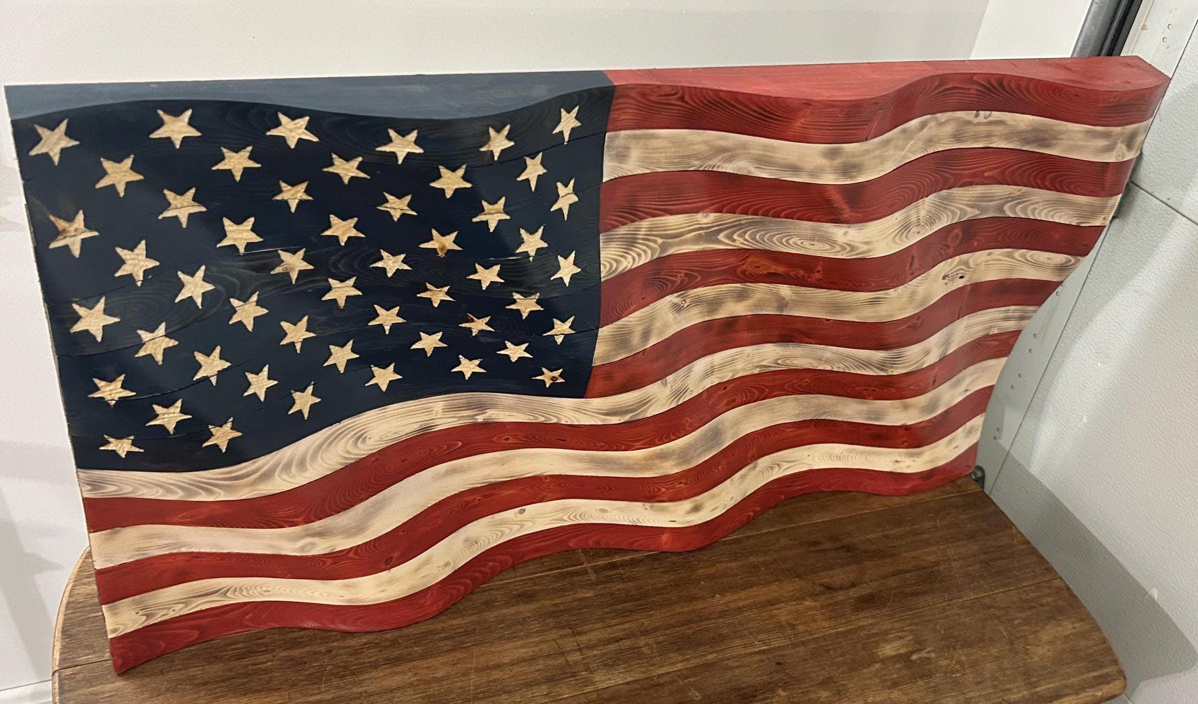 Wooden Wavy American Flag - Etsy