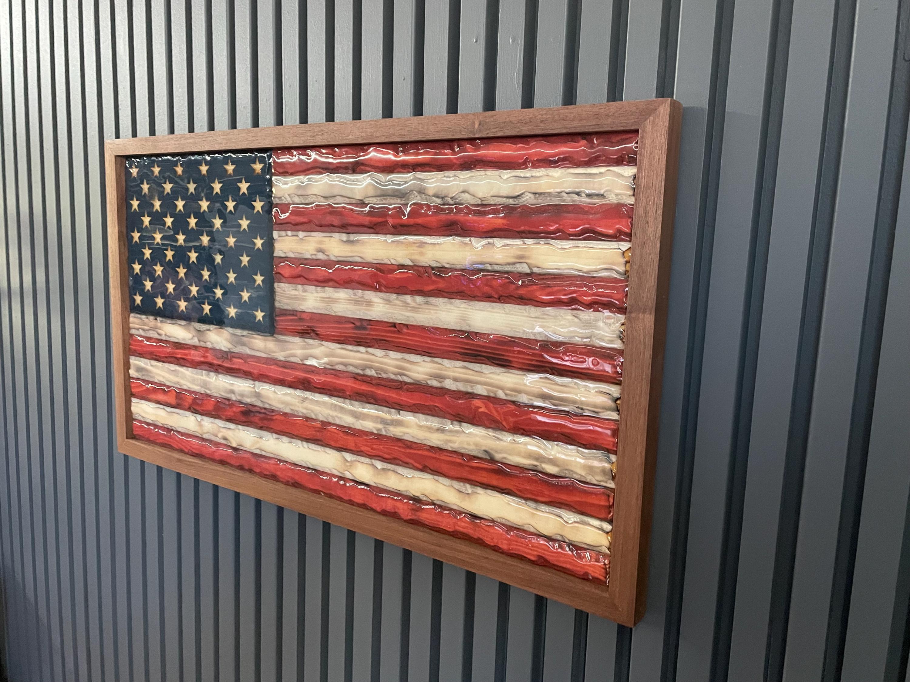 Handcrafted Wooden American Flag With CNC Stars and Glossy Resin Finish ...