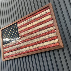 Handcrafted Wooden American Flag With CNC Stars and Glossy Resin Finish ...
