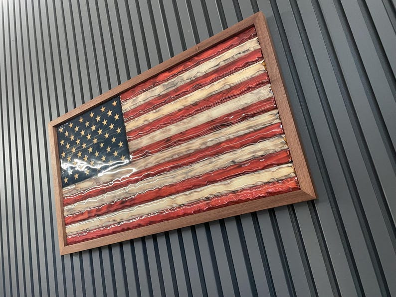 Handcrafted Wooden American Flag With CNC Stars and Glossy Resin Finish ...
