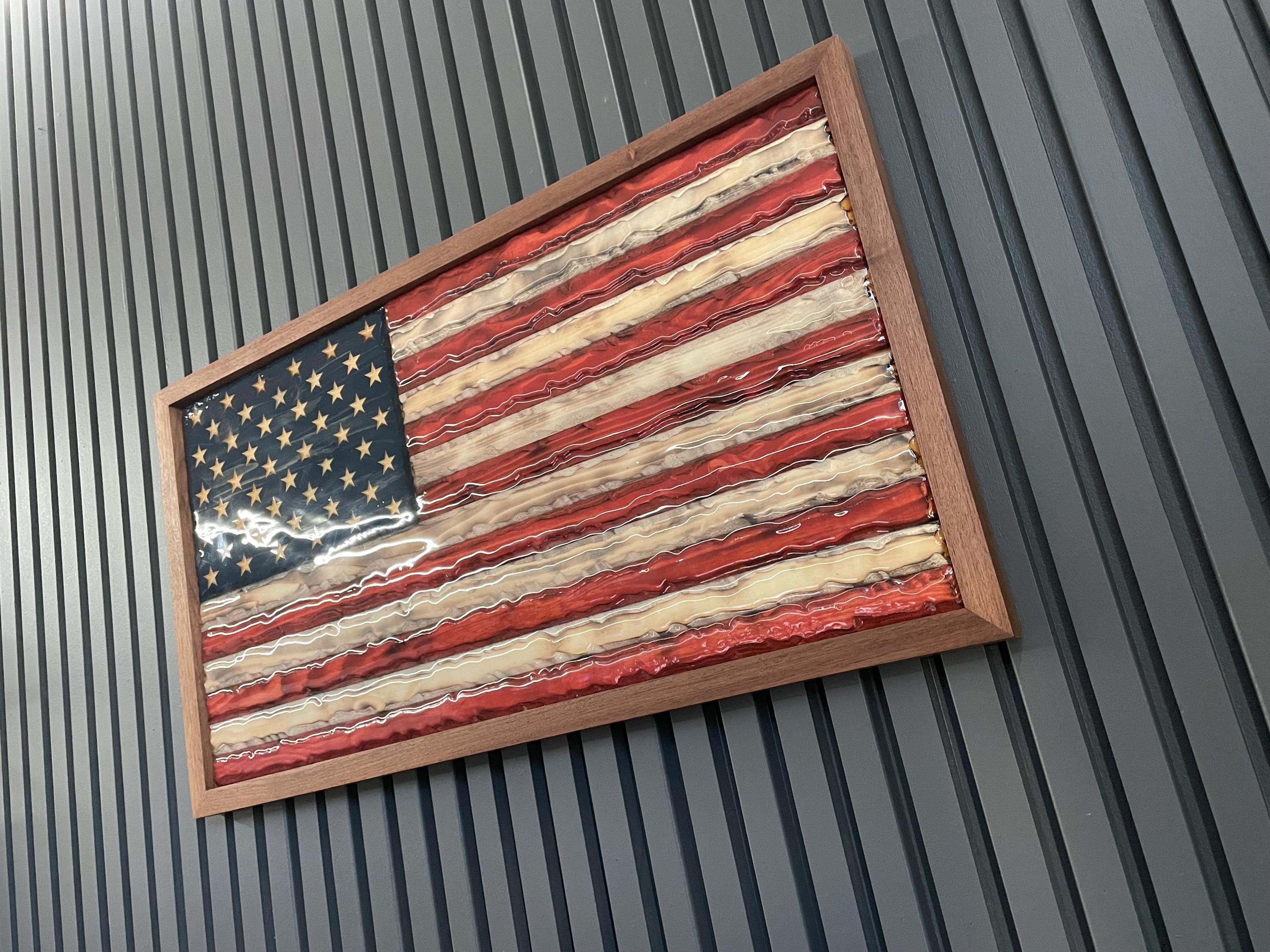 Handcrafted Wooden American Flag With CNC Stars and Glossy Resin Finish ...