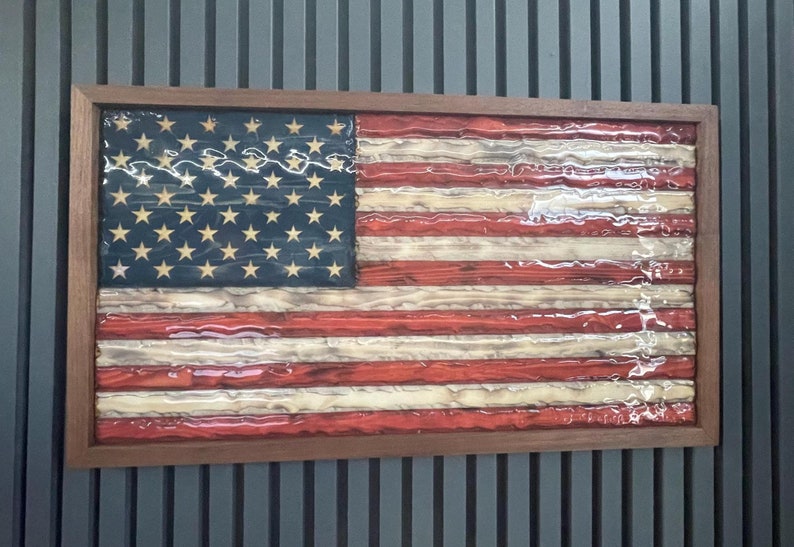 Handcrafted Wooden American Flag With CNC Stars and Glossy Resin Finish ...