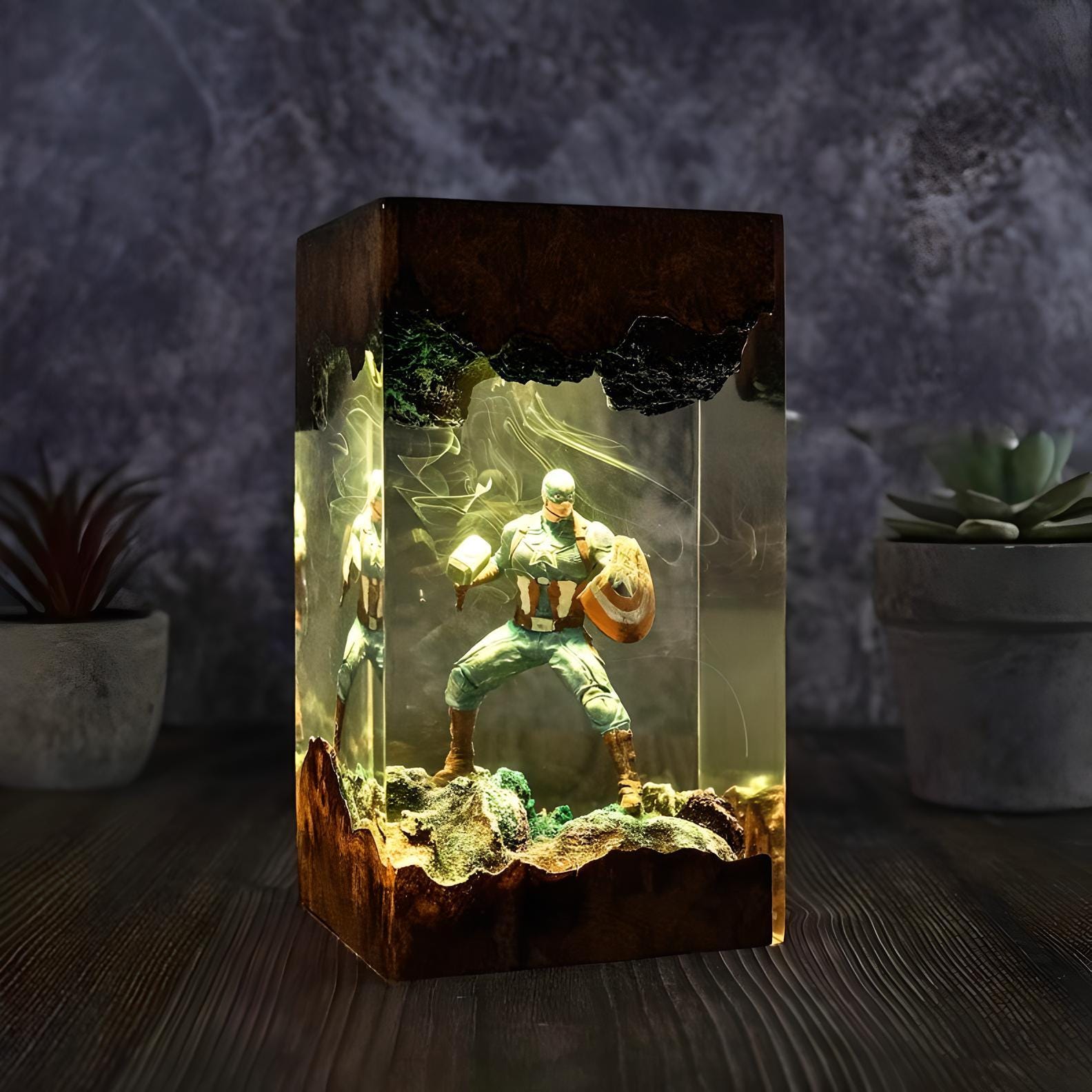 Captain America Epoxy Lamp, Super Hero Diorama Lamp, Custom Captain ...