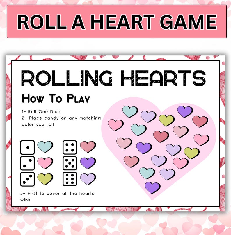 Rolling Hearts Candy Dice Game, Fun Valentines Game for Kids, Kids ...