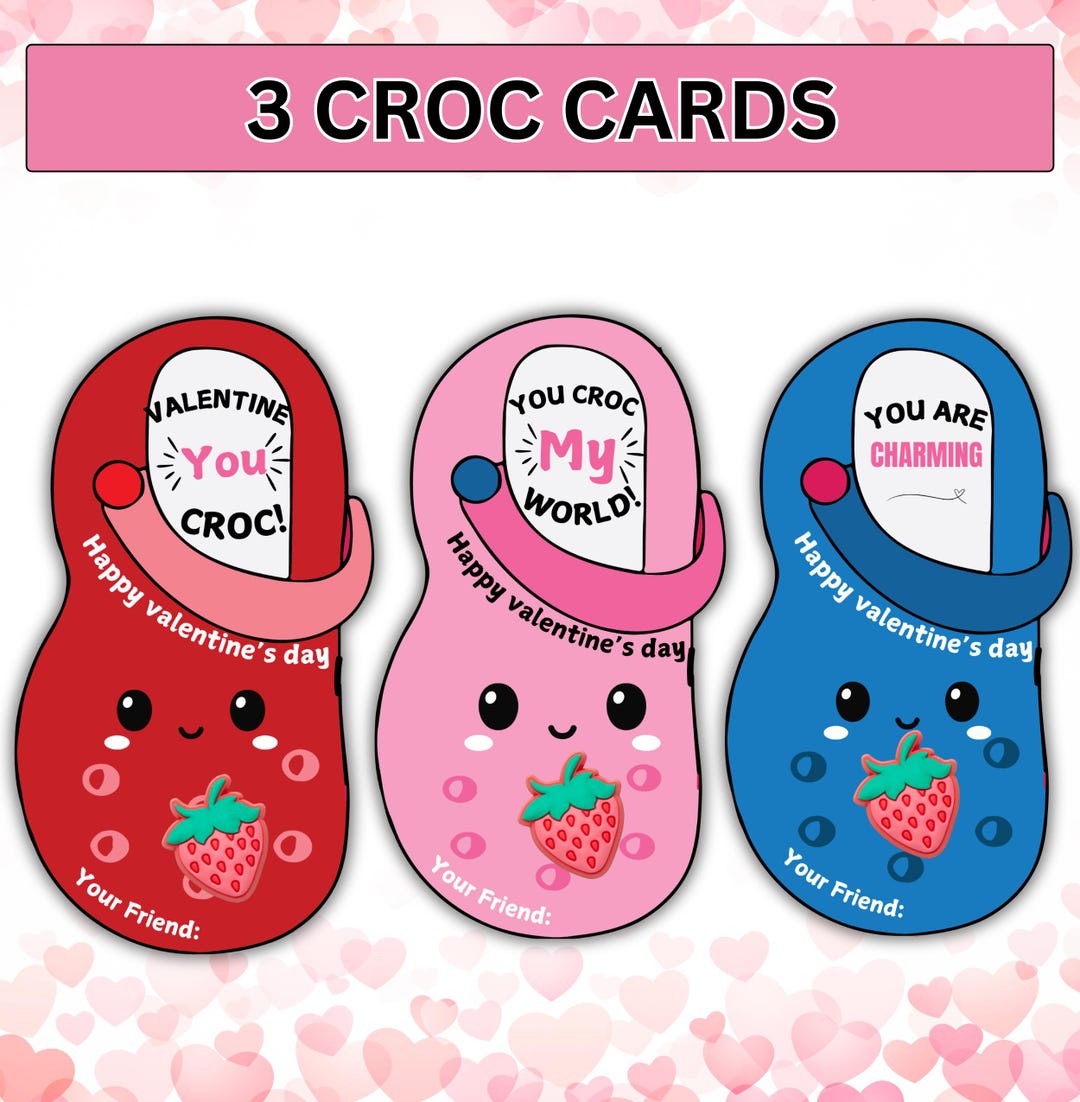 Valentine's Day Shoe Clog Charm Kids Cards, Class Gift Printable Shoe ...